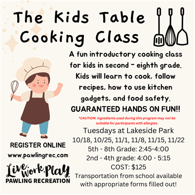 Pawling Recreation: The Kids Table Cooking Class
